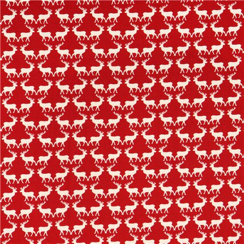 red Riley Blake reindeer stag animal fabric 'Postcards for Santa ...