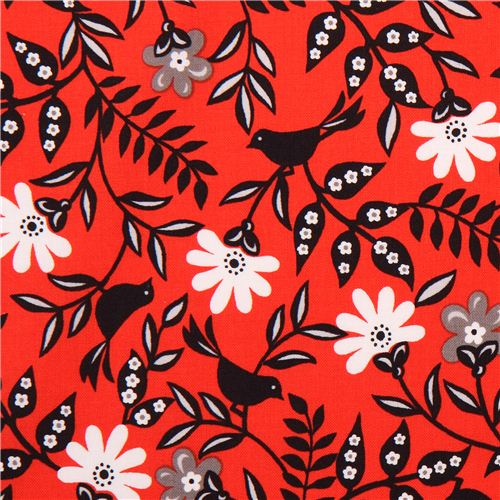 red Serafina flower bird fabric by Timeless Treasures Fabric by ...