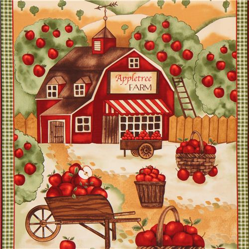 red apple tree farm panel fabric by Timeless Treasures Fabric by ...