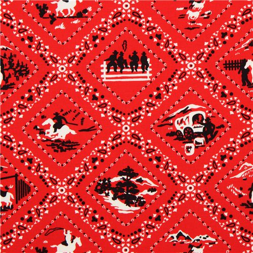 red cowboy ranch paisley pattern fabric by Robert Kaufman Fabric by ...