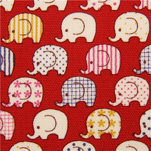 red elephant animal oxford fabric by Kokka from Japan Fabric by Kokka ...
