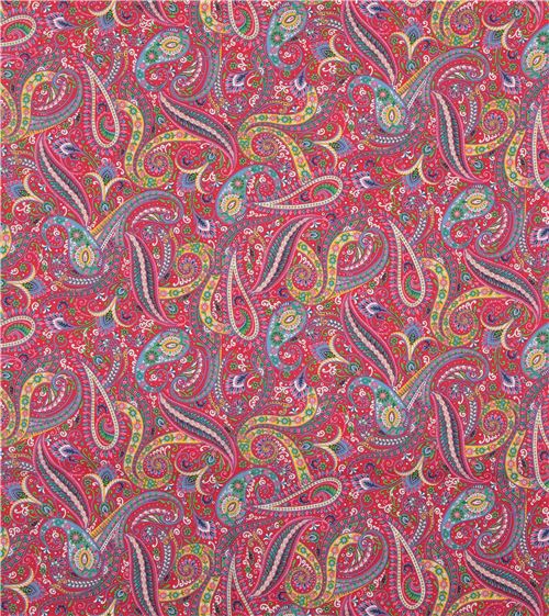 Roter Stoff mit Paisley-Muster und Blumen von Quilting Treasures Fabric ...