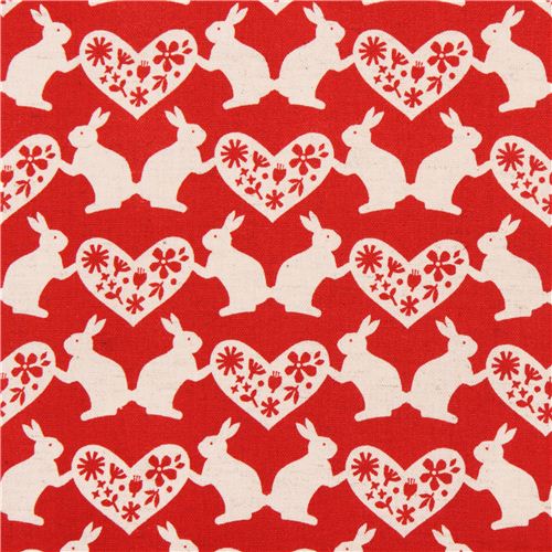 red rabbit heart Canvas fabric Kokka Japan Fabric by Kokka - modes4u
