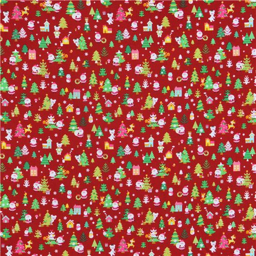 red reindeer Santa Claus Christmas tree Cosmo Christmas fabric Fabric ...