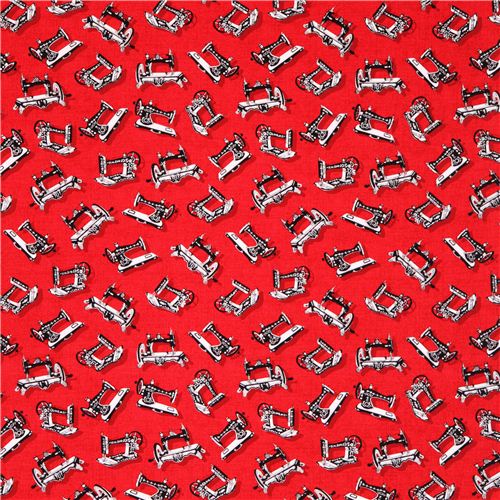 red sewing machine retro sewing fabric And Sew On Fabric by Japanese ...