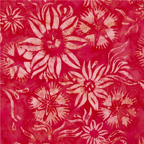 red tie dye multipetal floral flowers Batik Timeless Treasures fabric ...