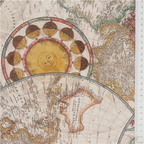 retro atlas world map fabric by Robert Kaufman - modeS4u