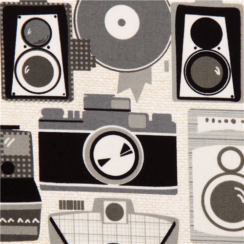retro camera fabric beige-brown neutral by Michael Miller Fabric by ...