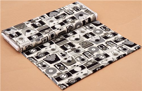 retro camera fabric beige-brown neutral by Michael Miller Fabric by ...
