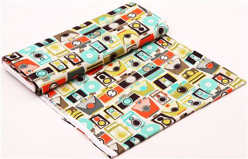 retro camera fabric colorful jewel by Michael Miller Fabric by Michael ...