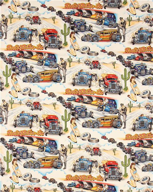 Tissu Alexander Henry rétro voitures, course et pin-ups Fabric by ...