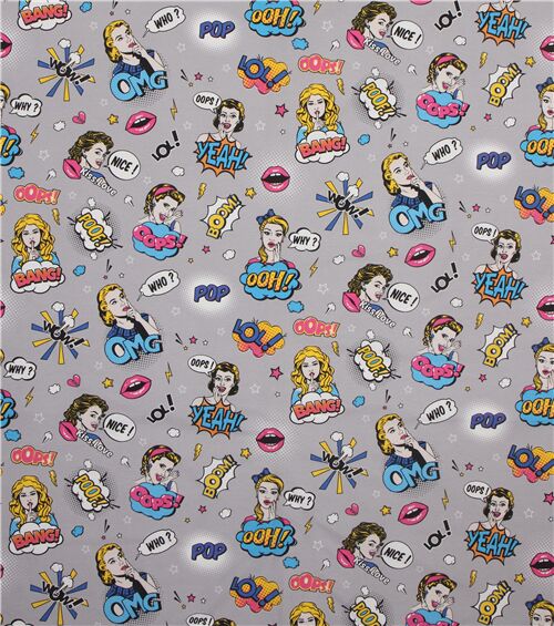 rib weave fabric in grey with retro women pattern - modeS4u