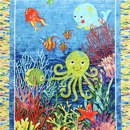 sea animal panel fabric Stonehenge Undersea Adventures Fabric by ...