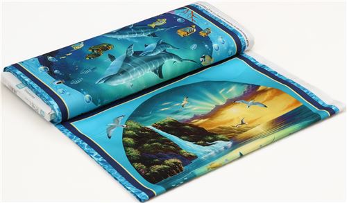 sea themed panel fabric by Quilting Treasures with dolphins - modeS4u