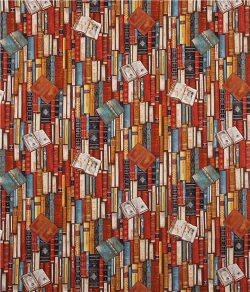 stacked vintage library book oxford fabric by Kokka - modeS4u