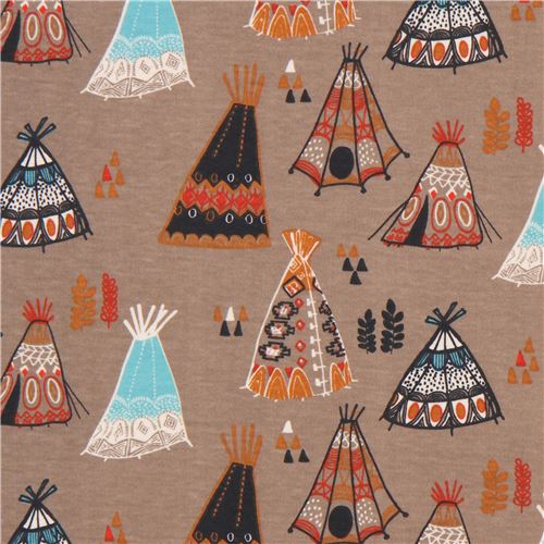 taupe colorful teepee birch knit organic fabric USA Fabric by Birch ...