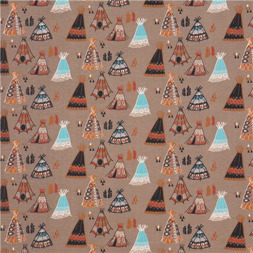 taupe colorful teepee birch knit organic fabric USA Fabric by Birch ...