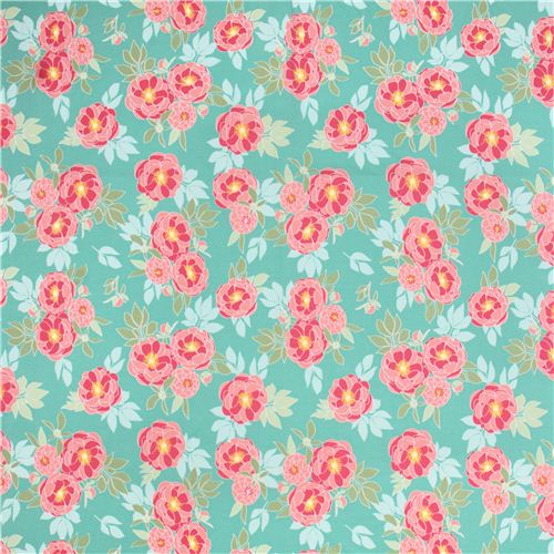 teal flower cottage garden knit fabric Riley Blake Fabric by Riley ...