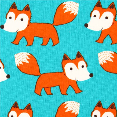 teal fox animal fabric by Robert Kaufman Forest Playground Fabric by ...