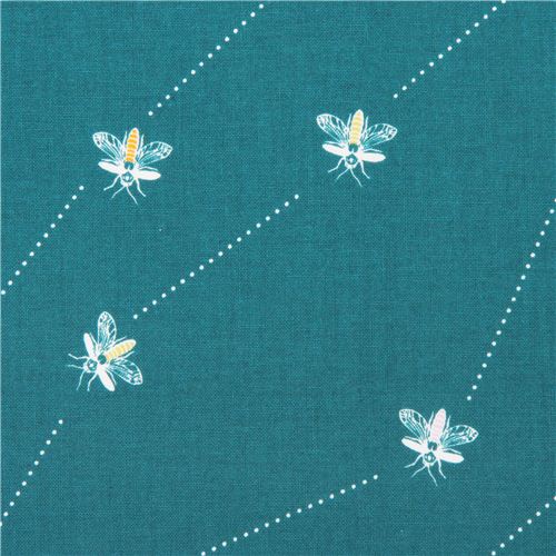 teal green Kokka white dot insect fabric Fabric by Kokka - modes4u
