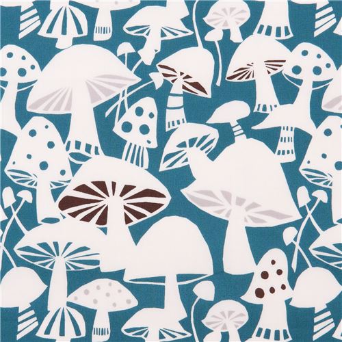 teal monaluna toadstool mushroom organic fabric Toadstools Fabric by ...