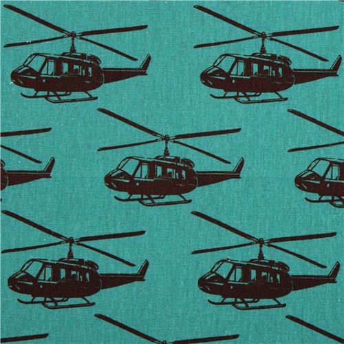 teal ni-co helicopter canvas echino fabric from Japan Fabric by Echino ...