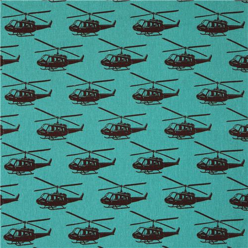 teal ni-co helicopter canvas echino fabric from Japan Fabric by Echino ...
