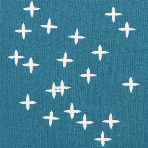 teal with light cream plus shape star birch knit organic fabric USA ...