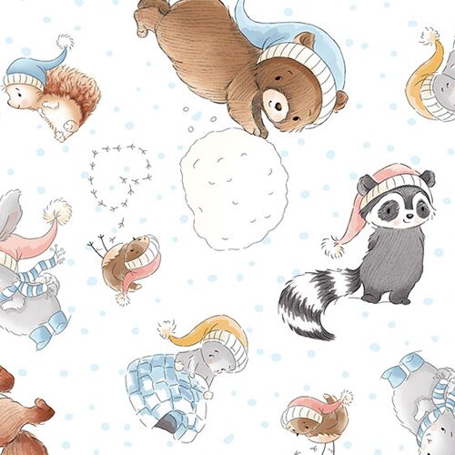 tossed winter animal Christmas fabric in white by Timeless Treasures ...