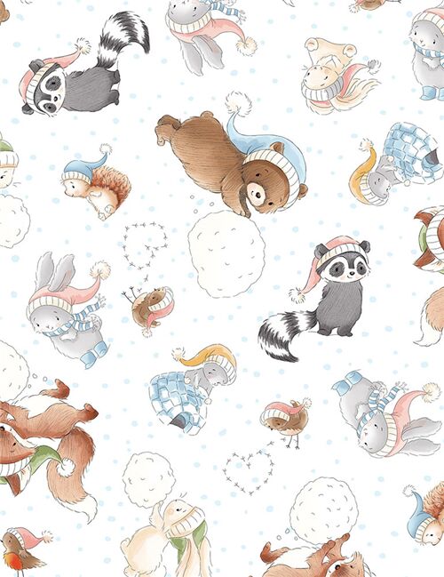 tossed winter animal Christmas fabric in white by Timeless Treasures ...