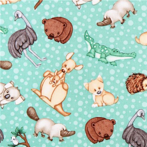 turquoise Australian animals fabric Outback Henry Glass Fabric by ...