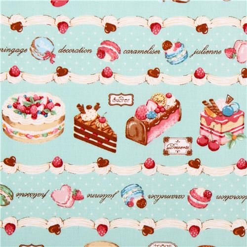 turquoise Cosmo pastry stripes sweets fabric Japan Fabric by Cosmo ...