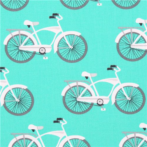 turquoise bike fabric by Robert Kaufman Gnome Living Fabric by Robert ...