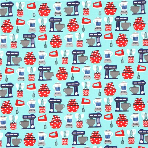 turquoise kitchen utensil fabric by Robert Kaufman USA Fabric by Robert ...