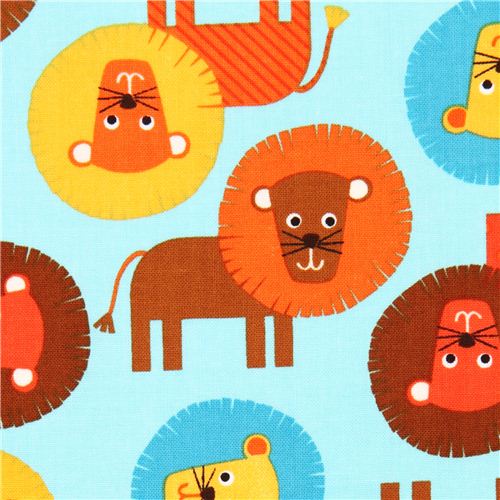 turquoise lion animal fabric by Robert Kaufman from the USA Fabric by ...