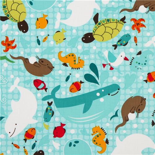 turquoise sea animal fabric by Robert Kaufman USA Fabric by Robert ...