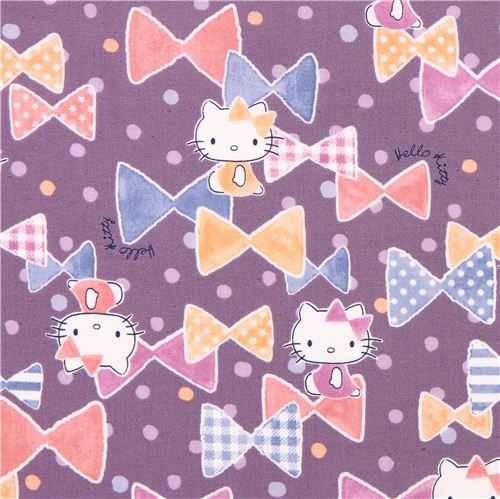 violet purple pastel Hello Kitty ribbon confetti oxford fabric by Kokka ...