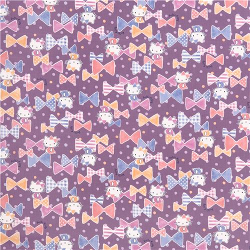 violet purple pastel Hello Kitty ribbon confetti oxford fabric by Kokka ...