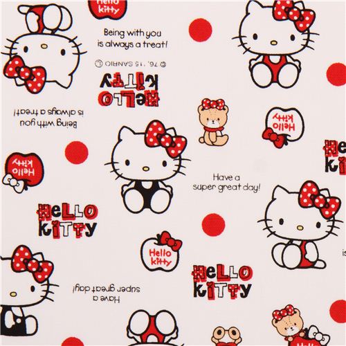 white Hello Kitty teddy bear dot oxford fabric Fabric by Sanrio - modes4u