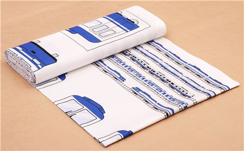 white Kokka railway train panel oxford fabric for boys from Japan ...