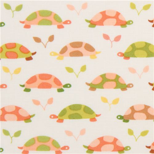 white Michael Miller animal fabric with light pink turtles Fabric by ...