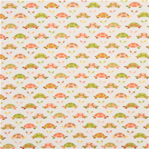 white Michael Miller animal fabric with light pink turtles Fabric by ...