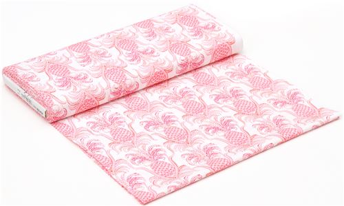 white Michael Miller fabric pink fruit Pineapple Express Fabric by ...