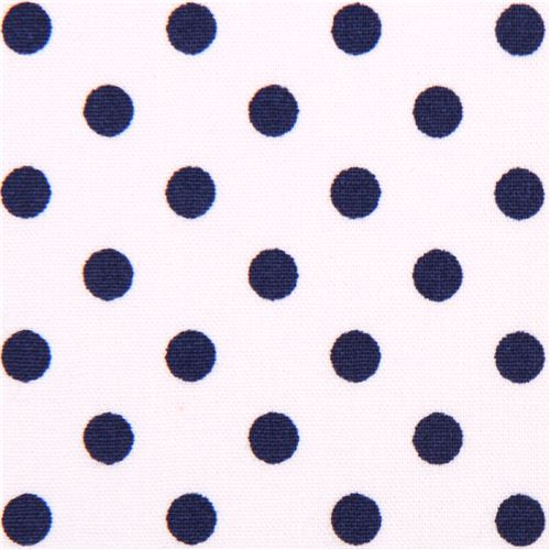 White Michael Miller Fabric Small Navy Blue Polka Dots By Michael