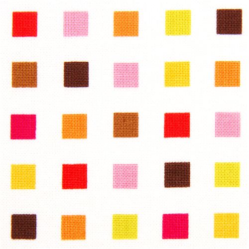 white Michael Miller fabric with colourful checkered pattern Fabric by ...