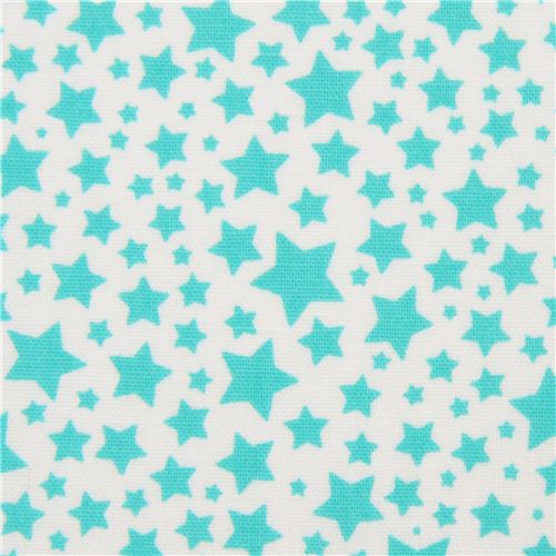 white Michael Miller fabric with many mint green stars Fabric by ...