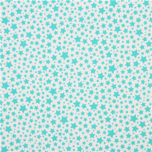 white Michael Miller fabric with many mint green stars Fabric by ...