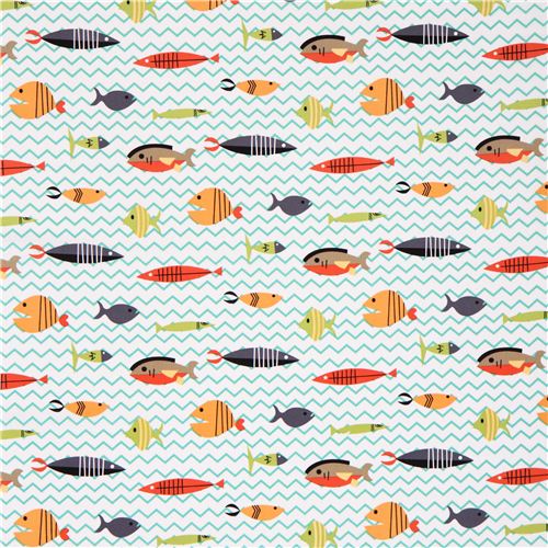 Tissu Michael Miller Something's Fishy blanc, motif poissons Fabric by ...