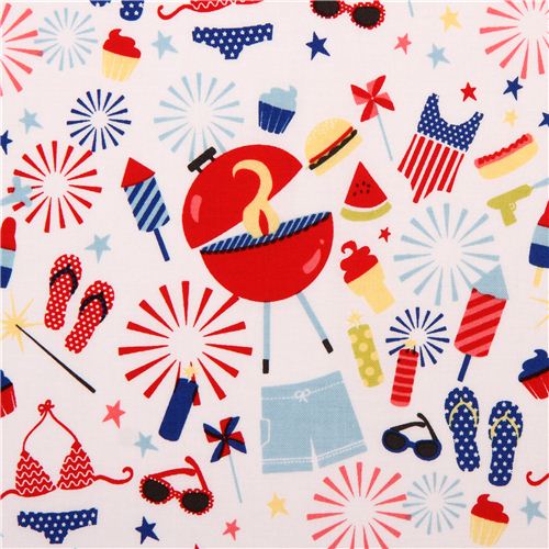 white Riley Blake 4th of July patriot fabric Summer Celebration Fabric ...