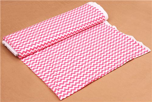 white Riley Blake knit fabric with hot pink Chevron pattern Fabric by ...
